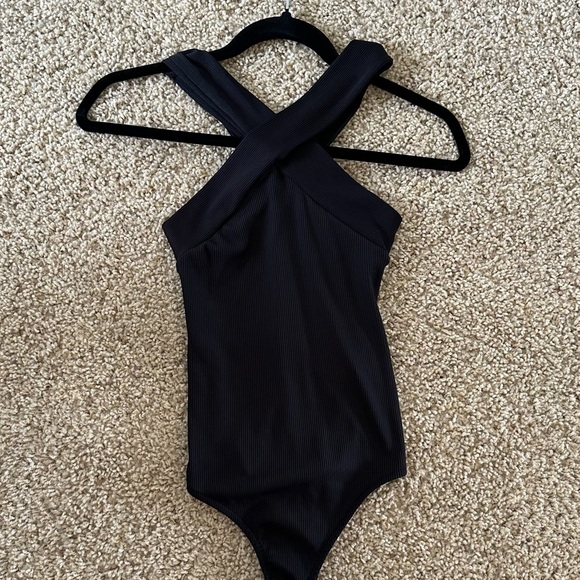 Zara | Tops | Zara Black Criss Cross Bodysuit | Poshmark
